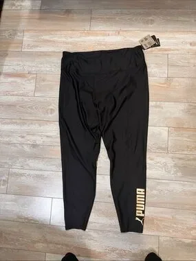 Puma | Pants & Jumpsuits | Puma Black Leggings With Gold Puma Script Xl ...